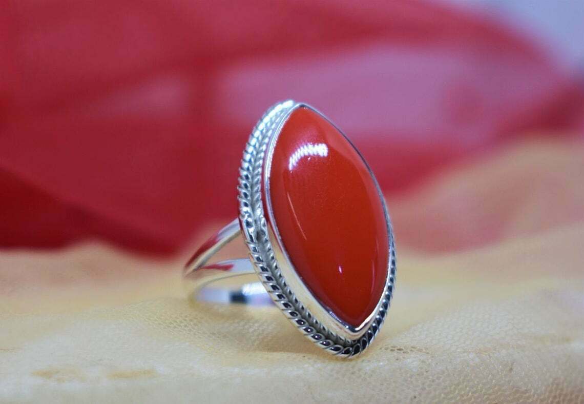 Red Coral Silver Ring - OzShanti
